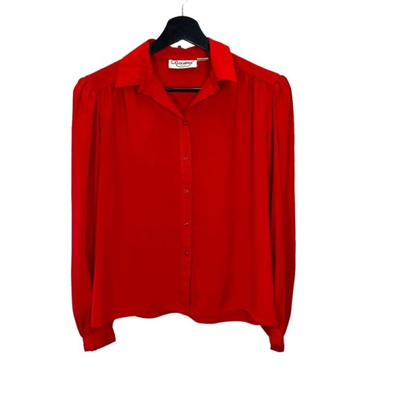 Vintage | Tops | Vintage 9s Red Long Sleeve Button Up Top Large | Poshmark